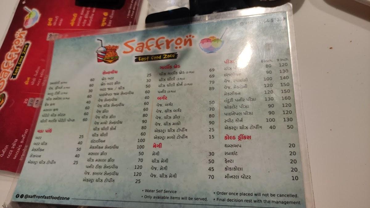 Menu at Saffron Fast Food Zone, Junagadh