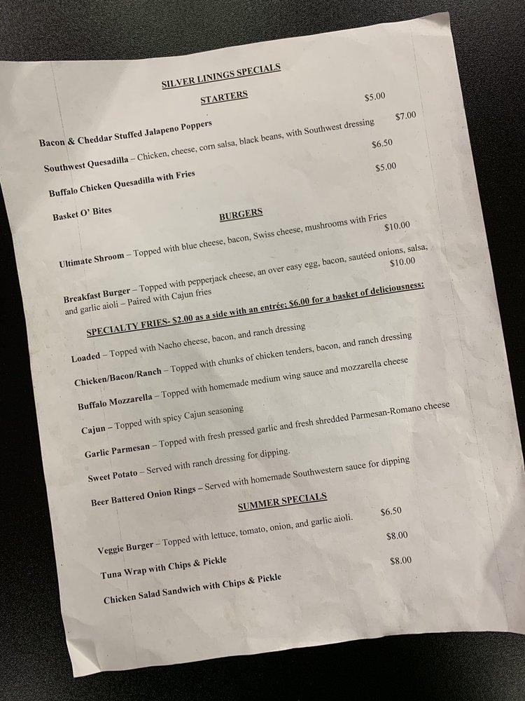 Menu at Silver Linings eats and sweets restaurant, USA