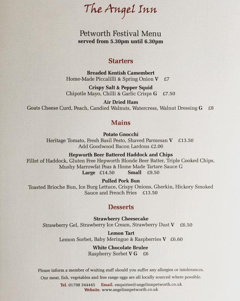 Menu at The Angel Inn pub & bar, Petworth