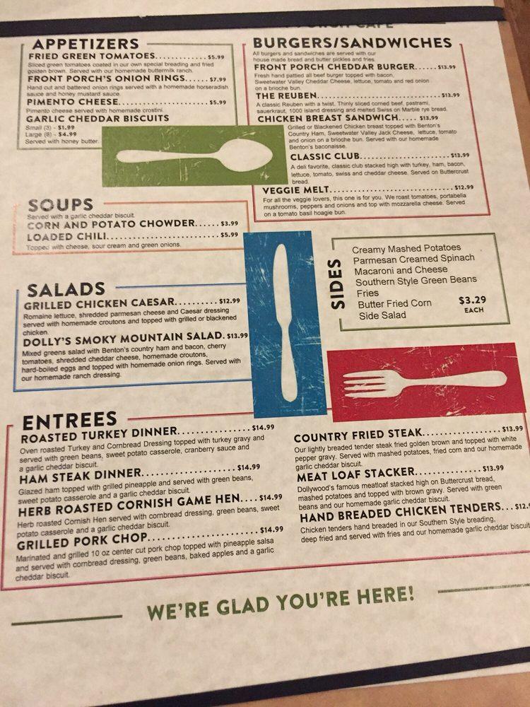 Menu at The Front Porch Cafe, Pigeon Forge