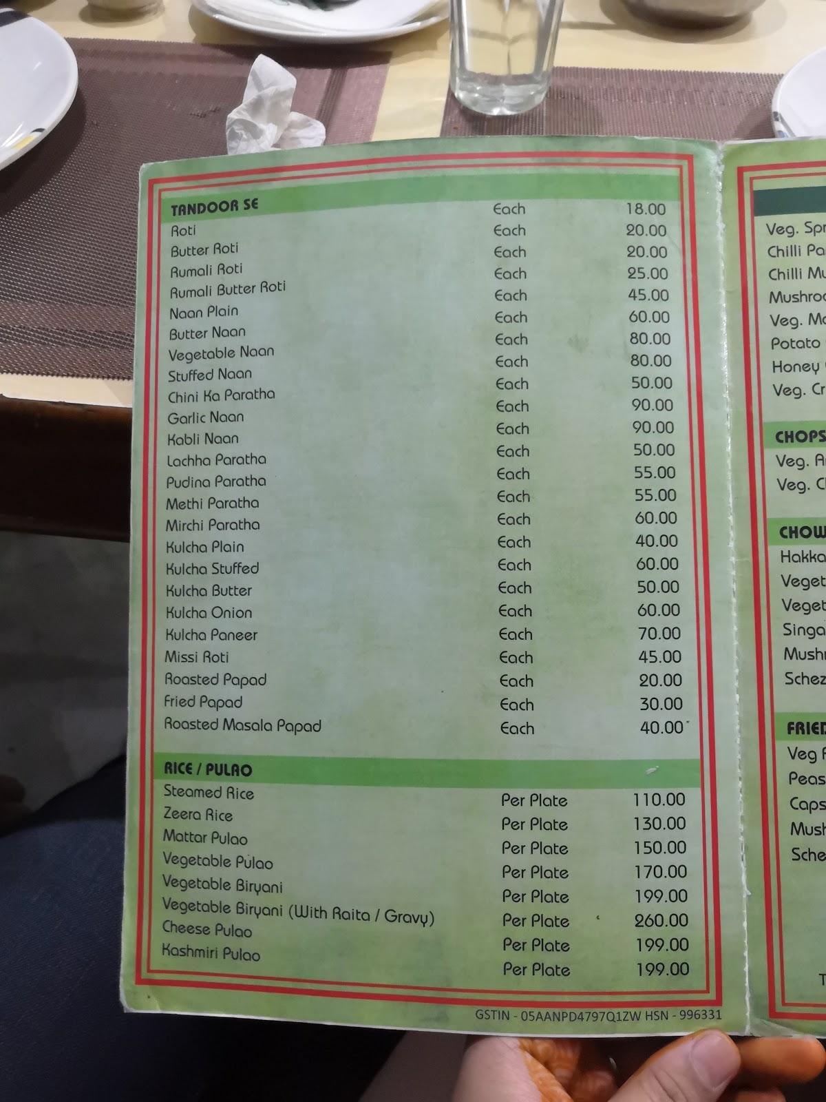 Menu at The Green Vegetarian, Mussoorie