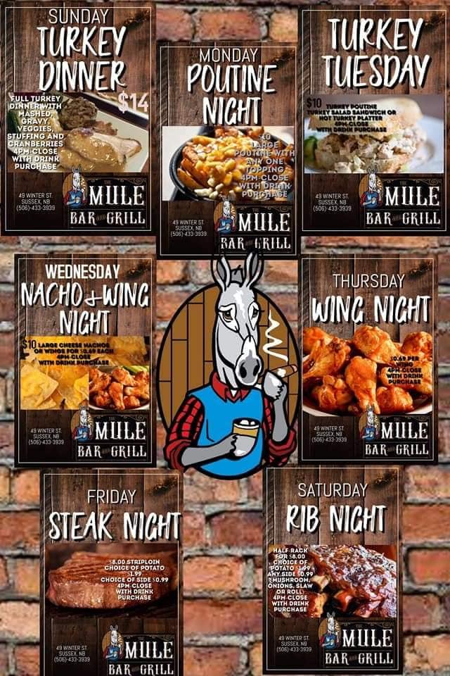 Menu at The Mule Bar & Grill, Sussex