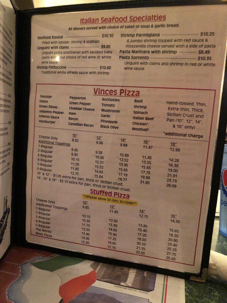 Menu at Vince's Pizzaria pizzeria, Beloit