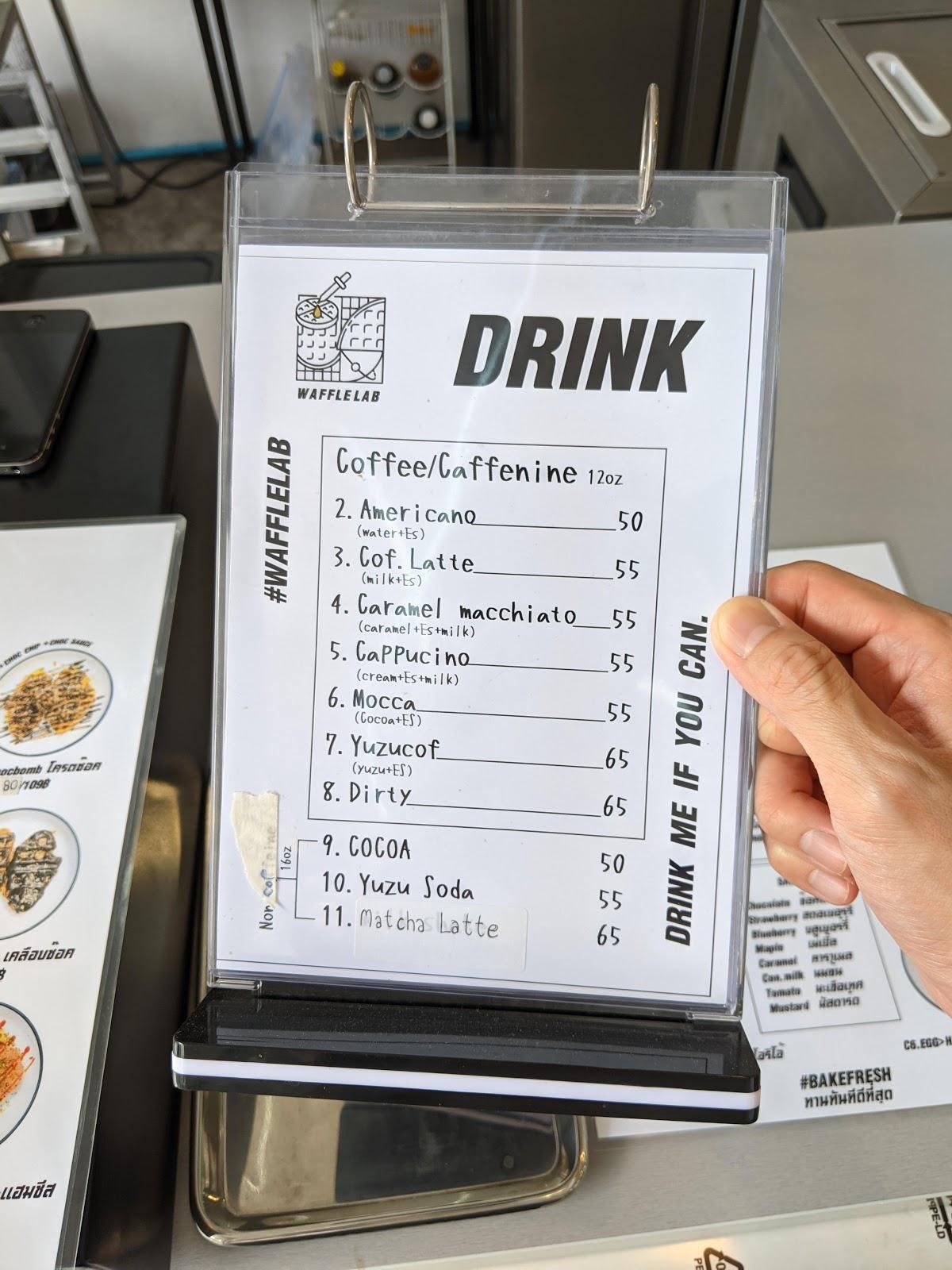 Menu at Waffle lab, Hat Yai