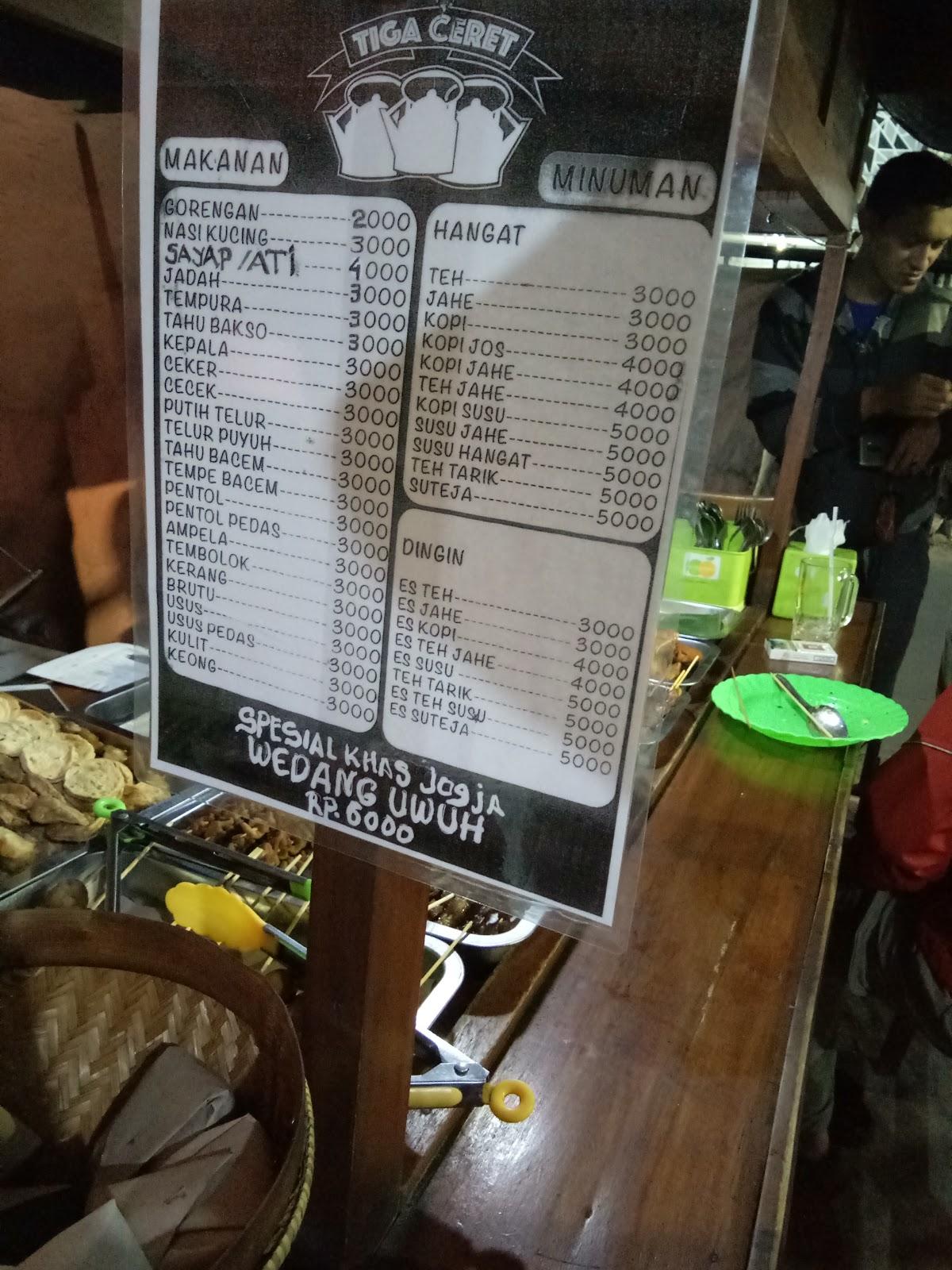 Menu at Angkringan Asli Jogja Tiga Ceret restaurant, Surabaya