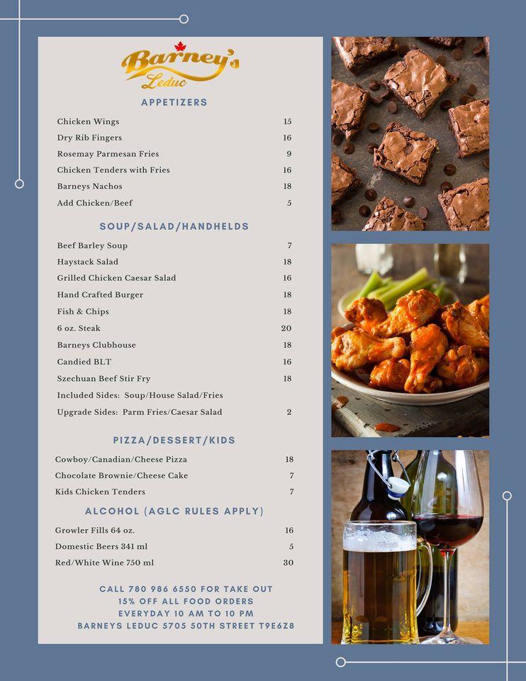Menu at Barney's Leduc, Leduc