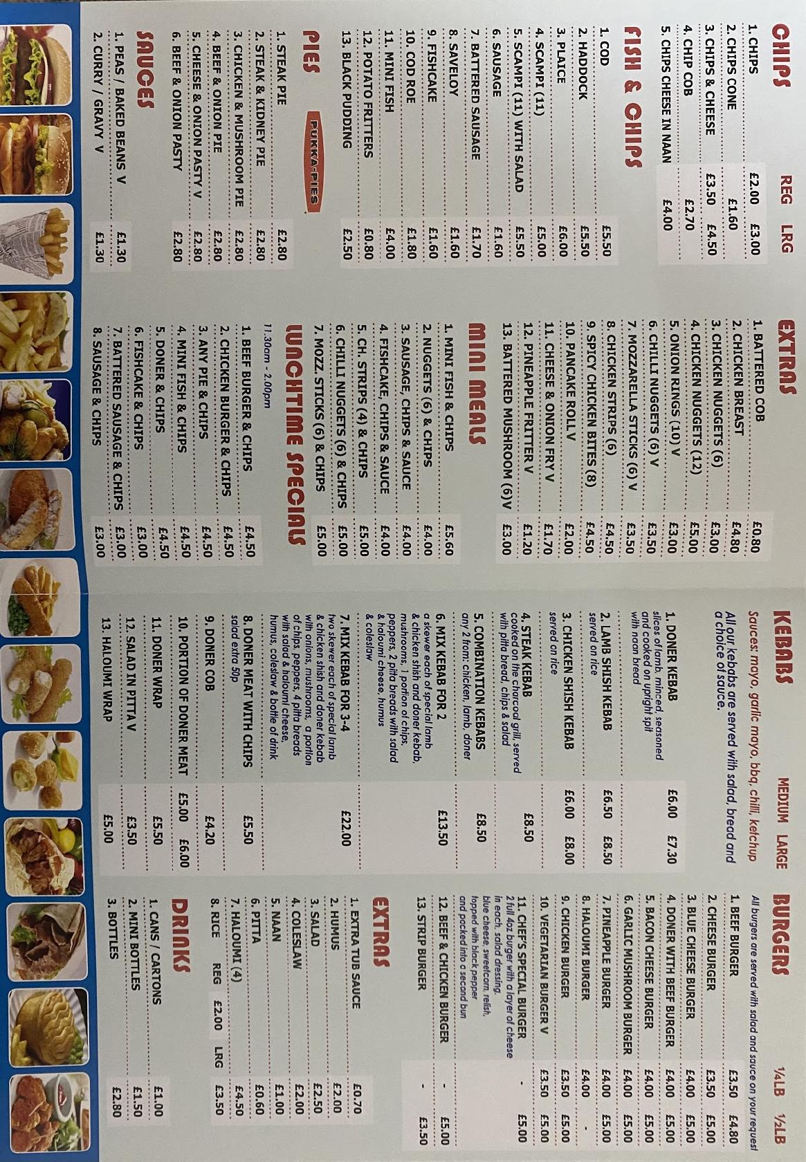 Menu at Desford Fish Bar, Botcheston