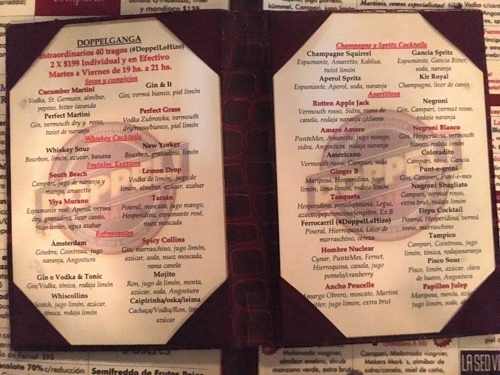 Menu at Doppelganger Bar, Buenos Aires
