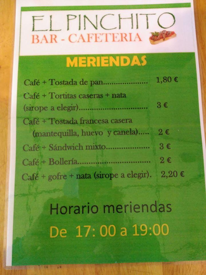 Carta del restaurante El Pinchito, Azuqueca del Henares