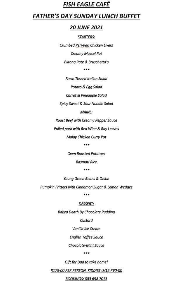 Menu at Fish Eagle Café restaurant, Scottburgh