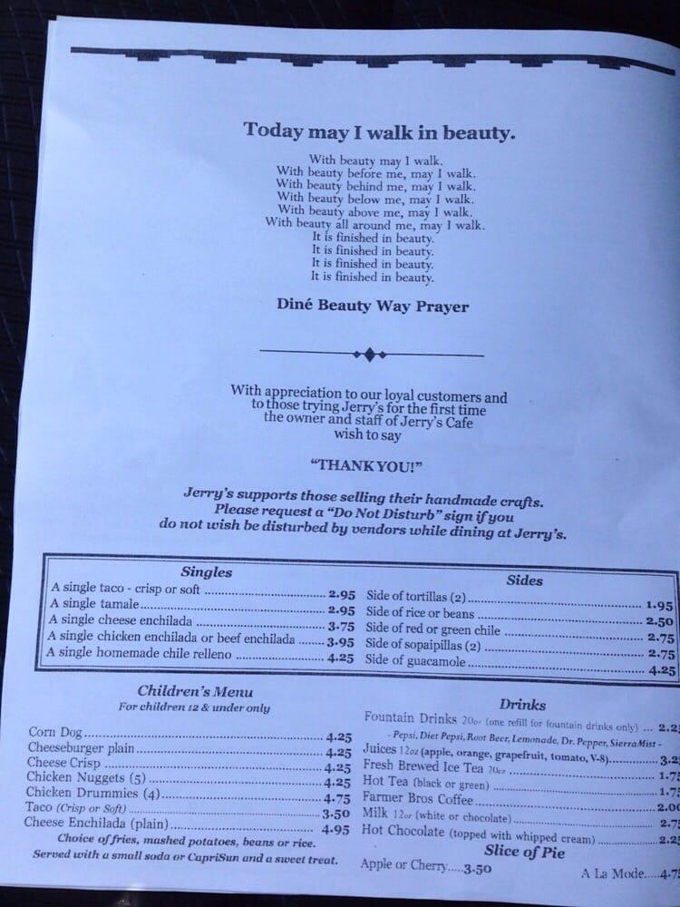 Menu at Jerry's Cafe, Gallup