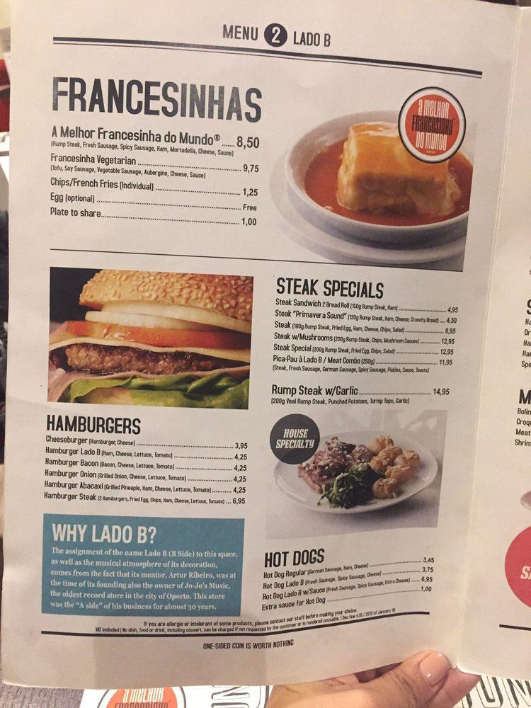 Menu at Lado B Café (Coliseu), Porto, ao Coliseu