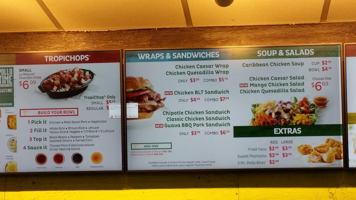 Carta de comida rápida Pollo Tropical, Cooper City, S Flamingo Rd