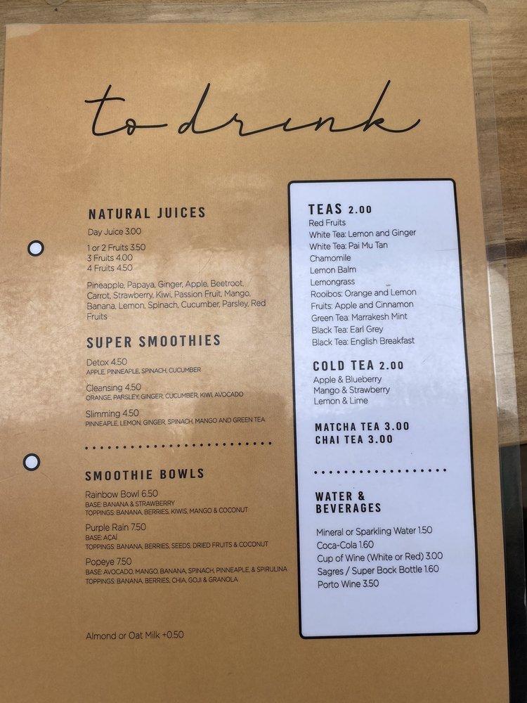 Menu at Quase Café, Lisbon
