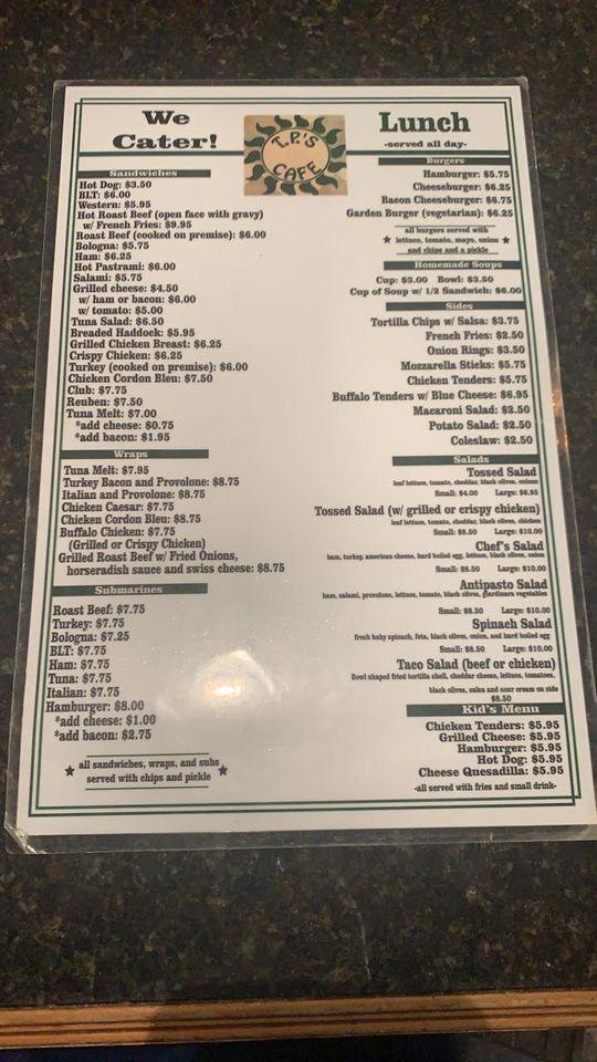 Menu at T P's Cafe, Stamford