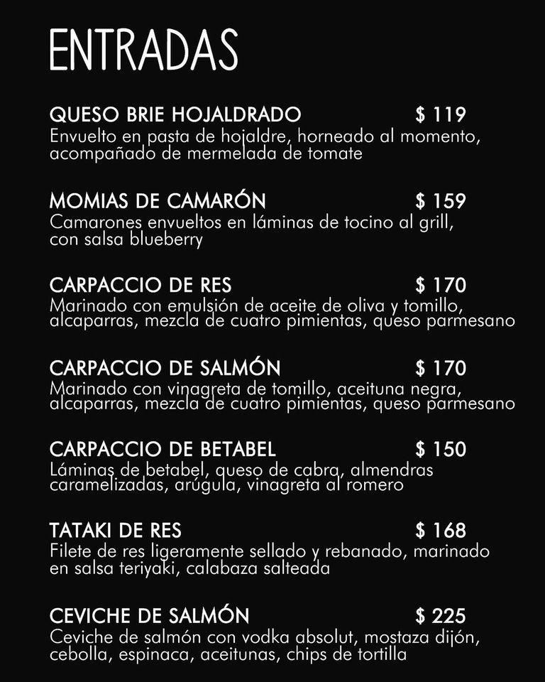 Menu at Acqua steakhouse, Merida