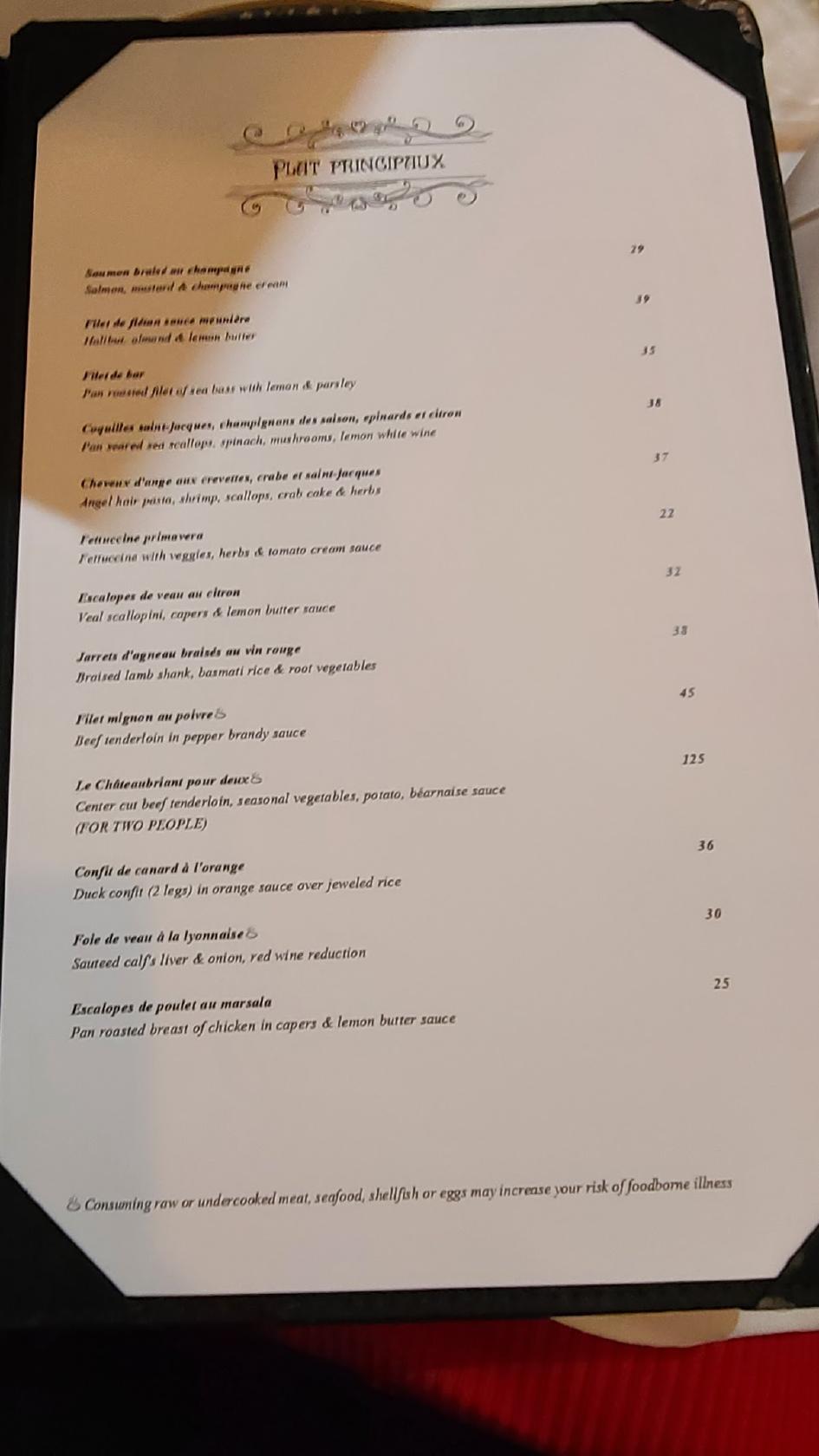 Menu at Cafe Renaissance, Vienna