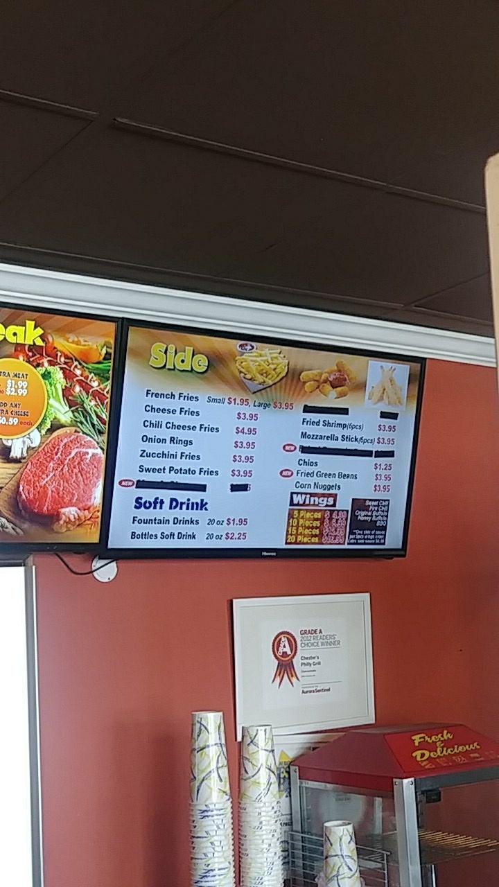 Menu at Chester's Philly Grill restaurant, Aurora, S Chambers Rd