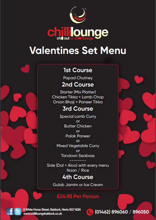 Menu at Chilli Lounge restaurant, Baldock
