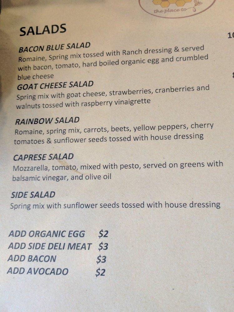Menu at Hive cafe, Oakland