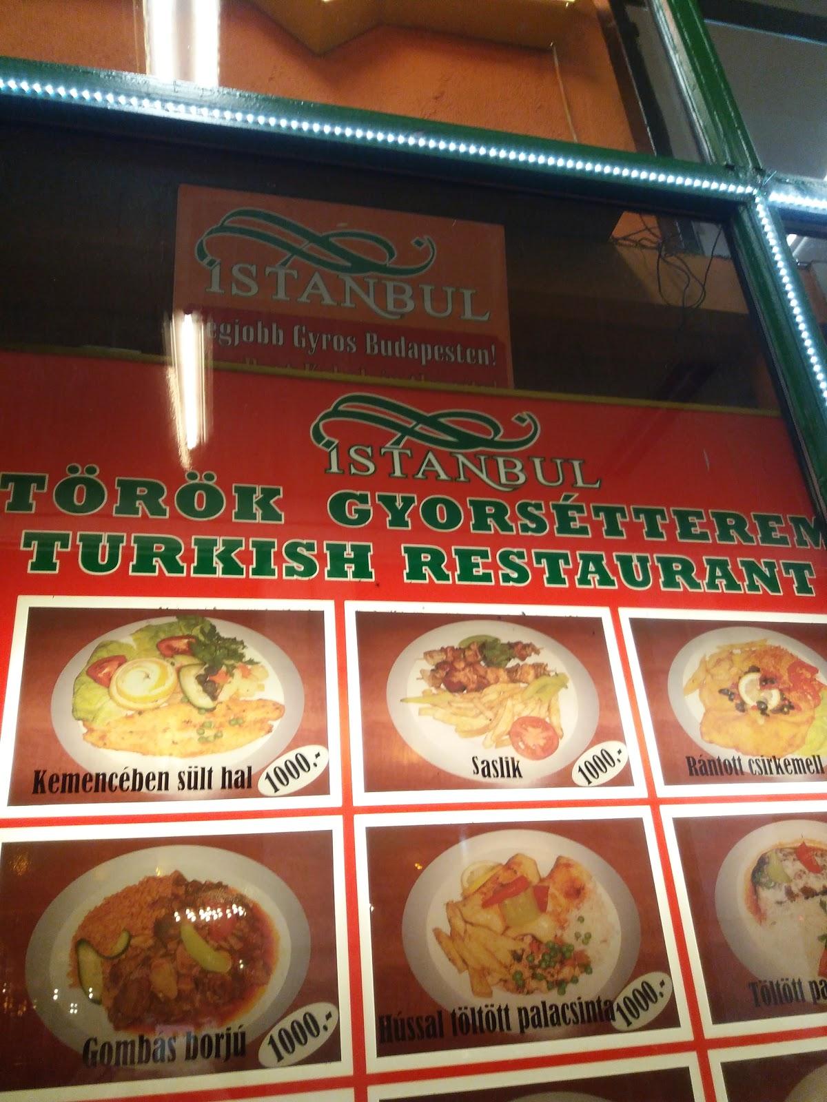 Menu at Istanbul restaurant, Budapest, Károly krt. 2