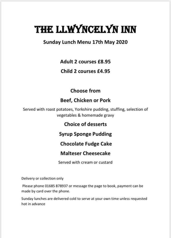 Menu at The Llwyncelyn Inn pub & bar, Aberdare