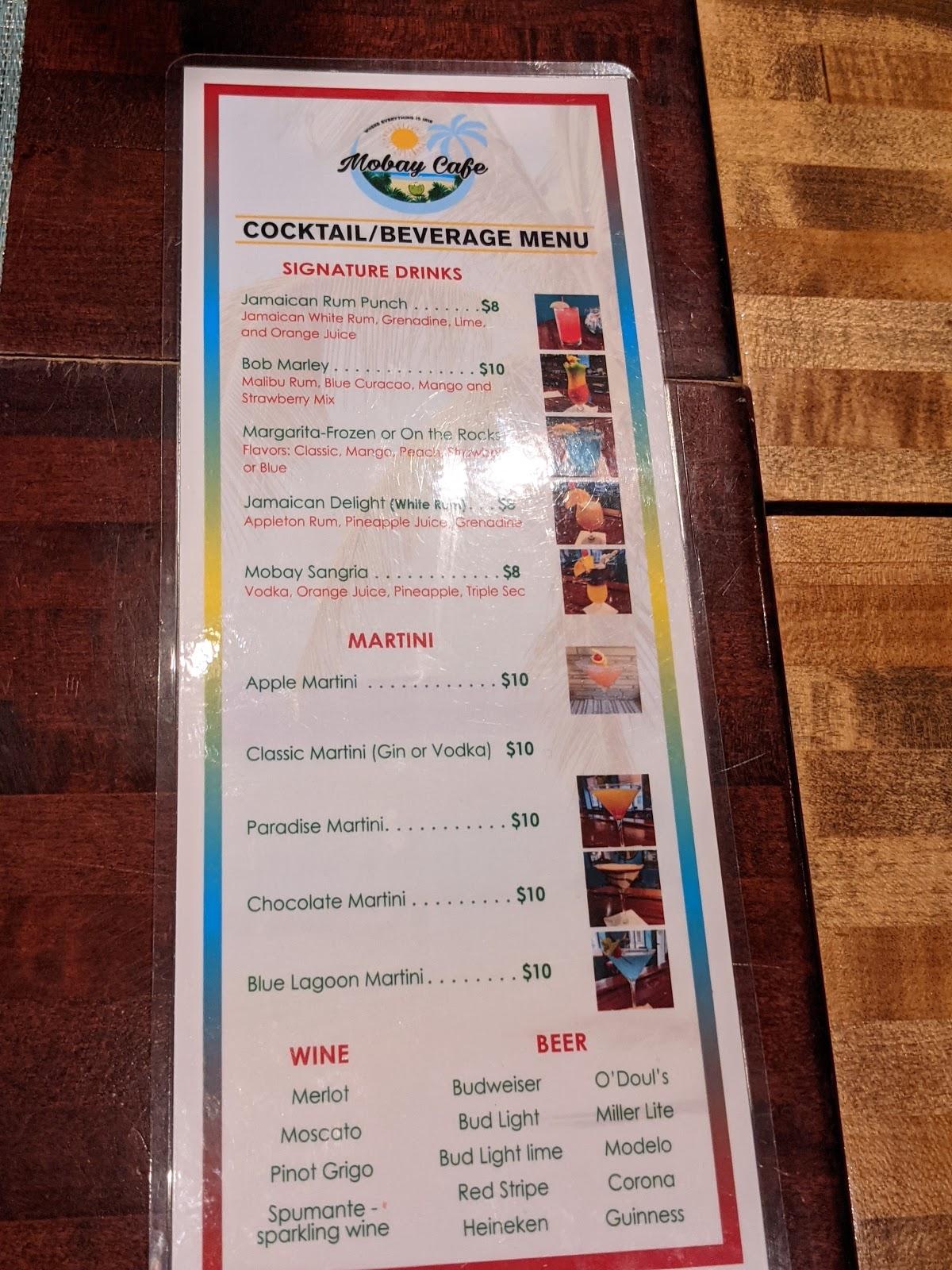 Menu at Mobay Cafe, Milwaukee