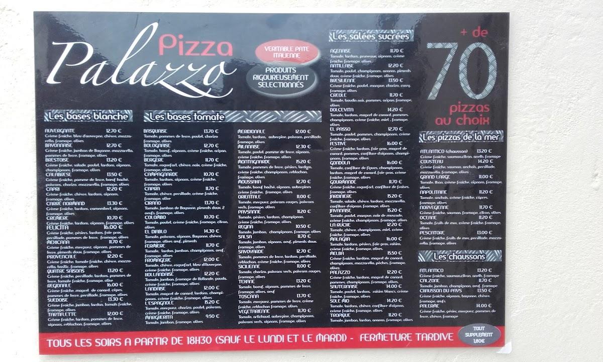 Carta de pizzería PALAZZO PIZZA, Béguey