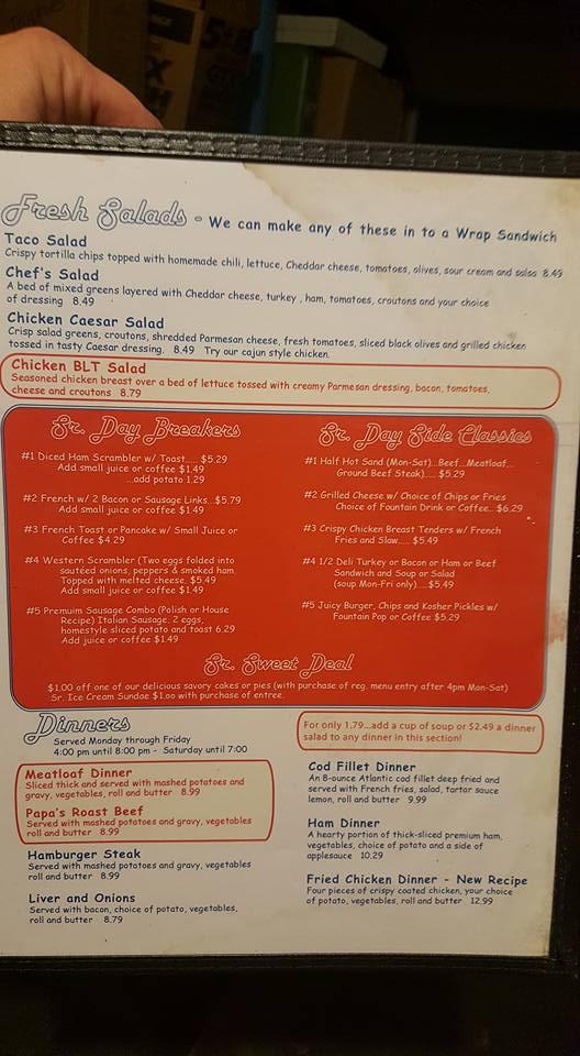 Menu at Papa's Cafe, New Hope