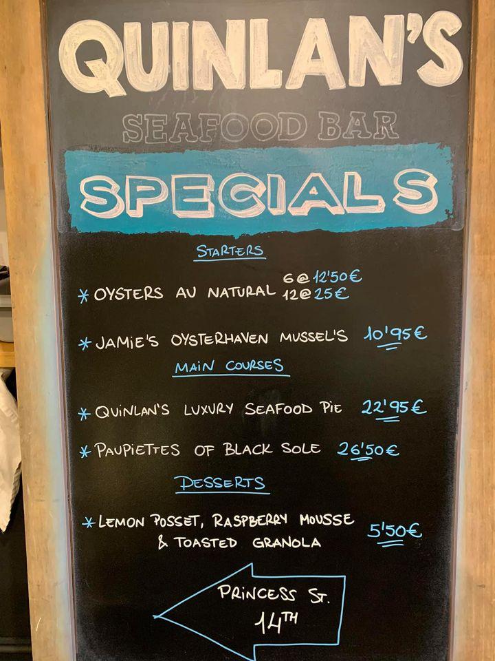 Menu at Quinlans Seafood Bar Cork, Cork