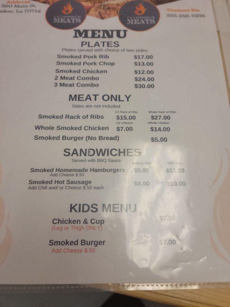 Menu at T & T Smokehouse Meats BBQ, Baker
