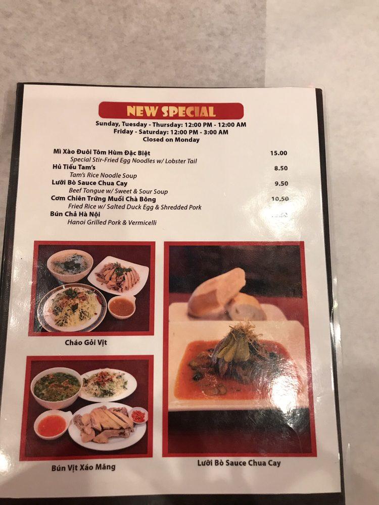 Menu at Tam's Restaurant, Garden Grove