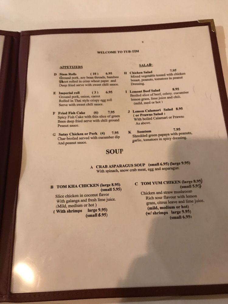 Menu at Tub-Tim Thai Restaurant, Corte Madera