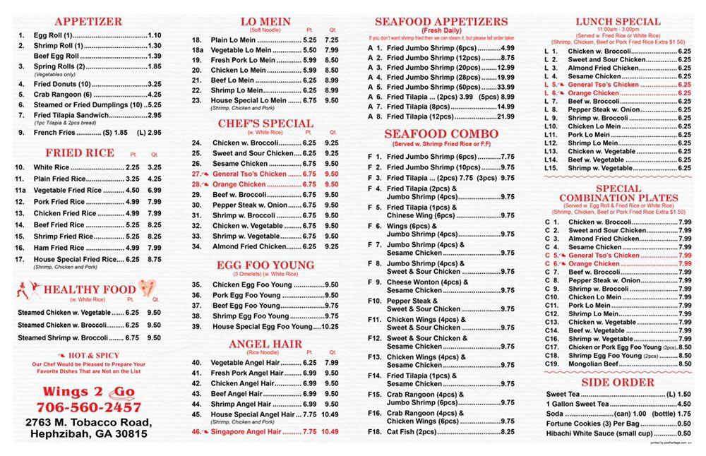 Menu at Wings 2 Go restaurant, Hephzibah