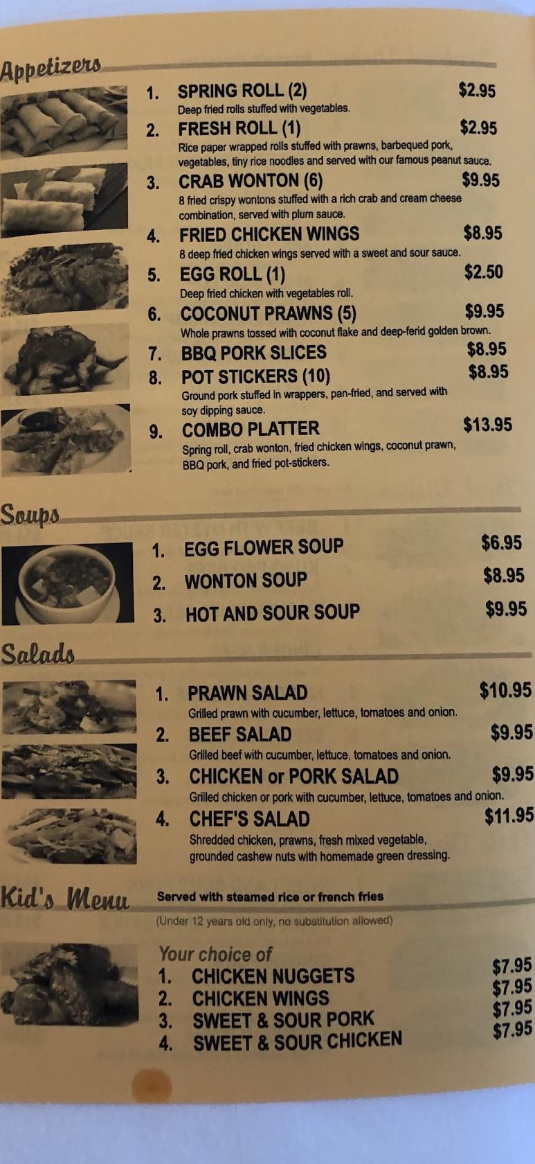 Menu at Asian Palace Restaurant, Sitka