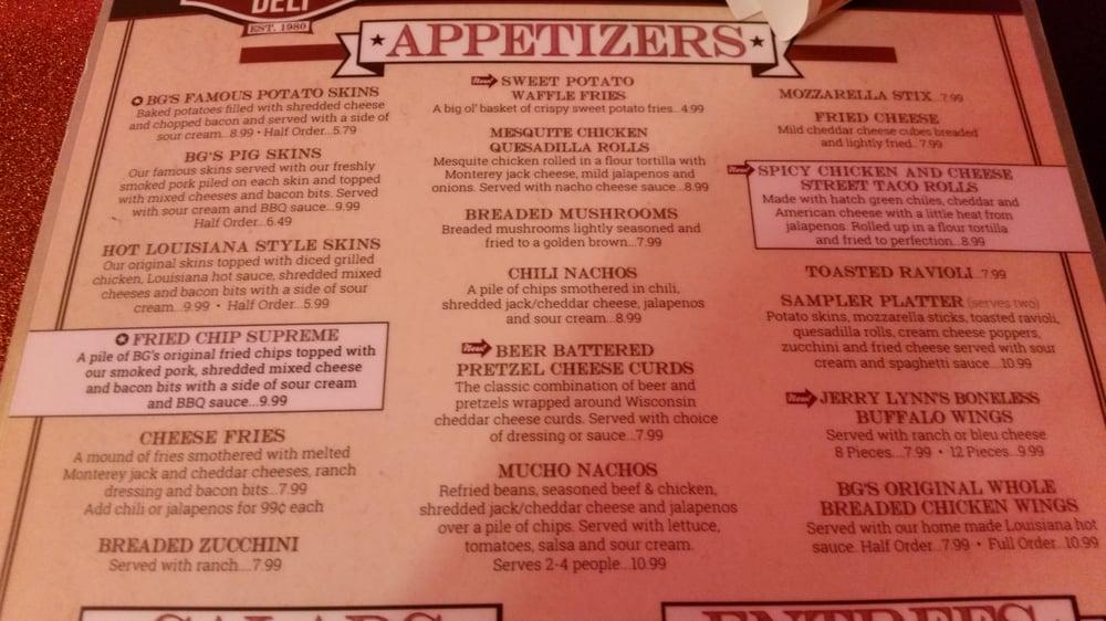 Menu at BG's Deli restaurant, Cape Girardeau