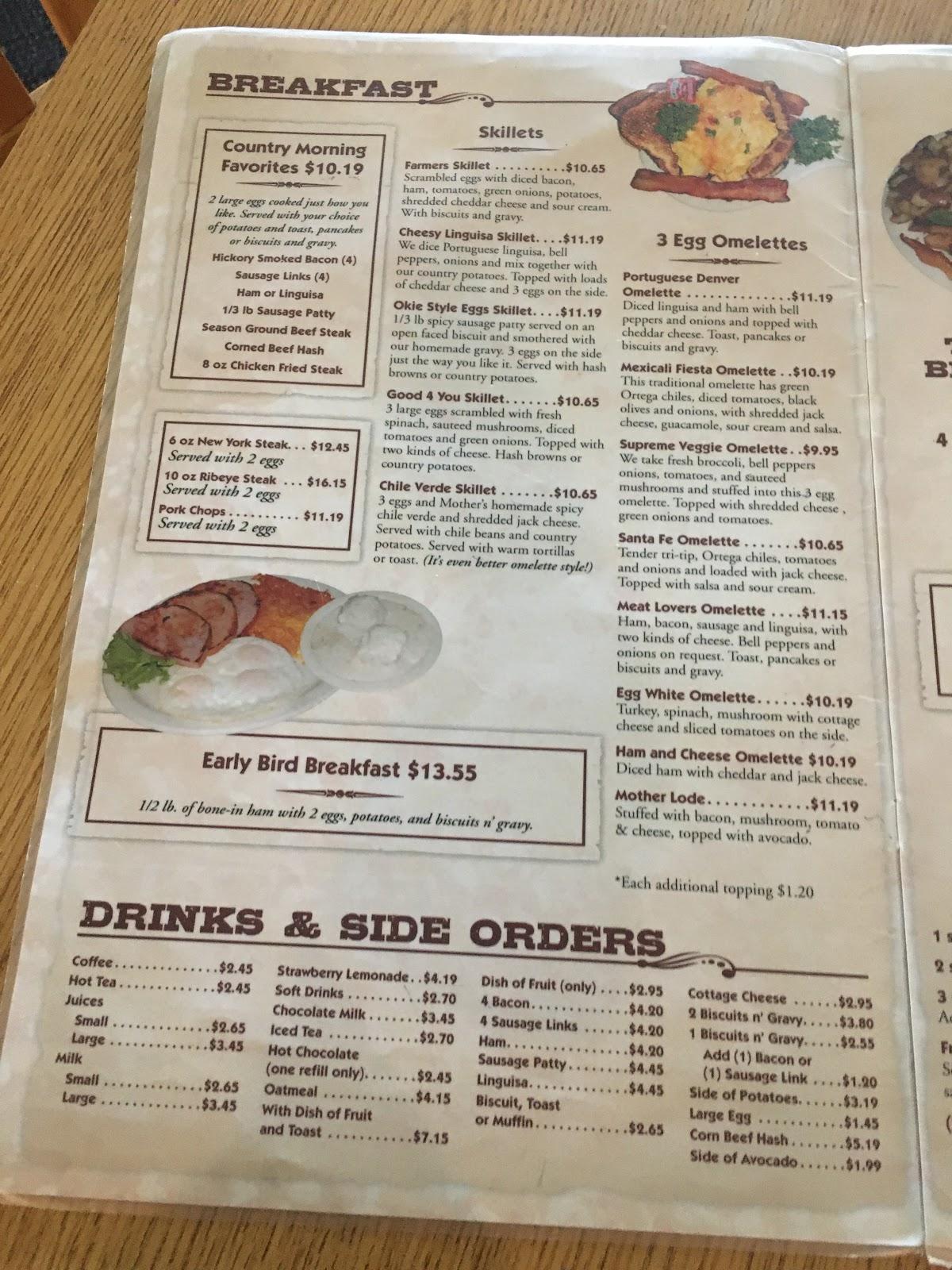 Menu at Cafe 101, Wasco