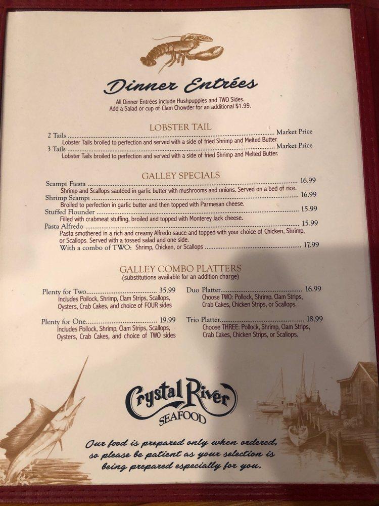 Menu at Crystal River Seafood restaurant, Tallahassee