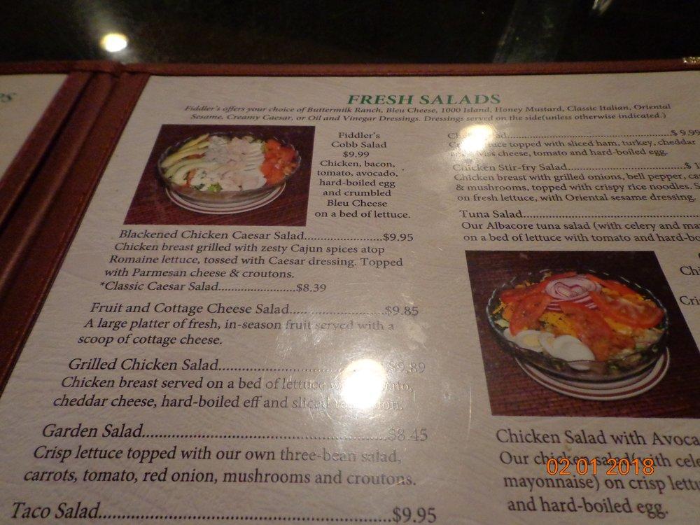 Menu at Fiddler's Restaurant, San Fernando