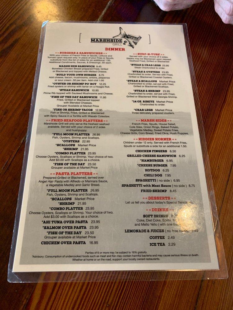 Menu at Marshside Grill steakhouse, Brunswick