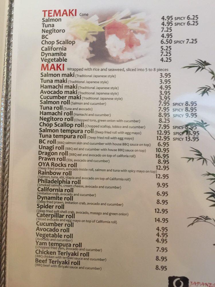 Menu au Domo Japanese Restaurant, Sun Peaks
