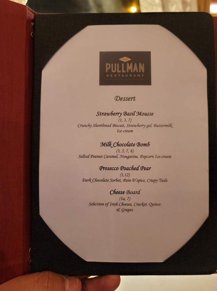Menu at Pullman Restaurant, Galway