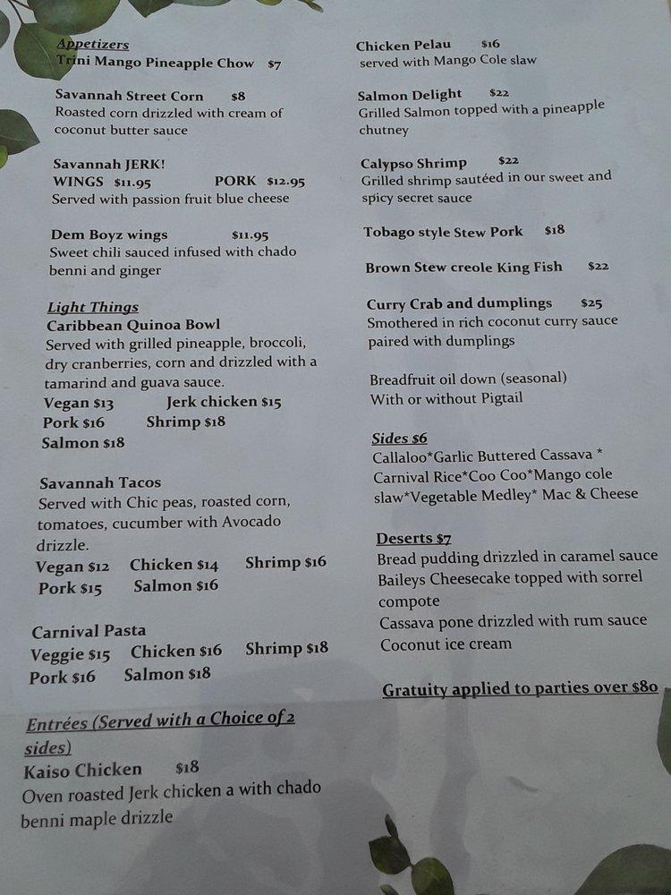 Menu at Savannah Cafe, New York City