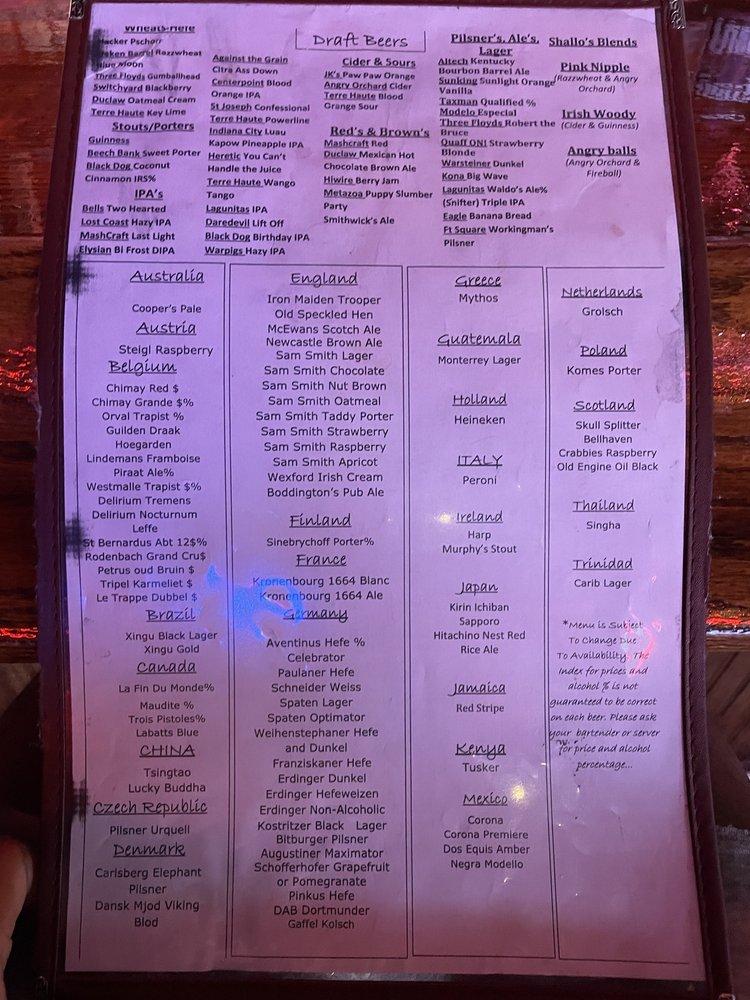 Menu at Shallo's Antique Restaurant & Brewhaus, Indianapolis