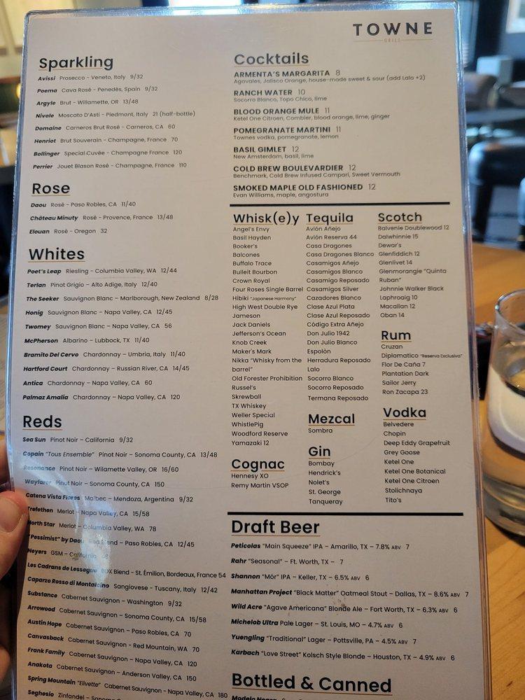 Menu at Towne Grill restaurant, Fort Worth