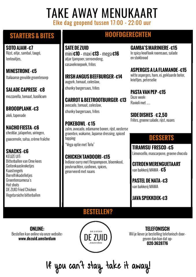 Menu at Bar & Kitchen DE ZUID Amsterdam, Amsterdam