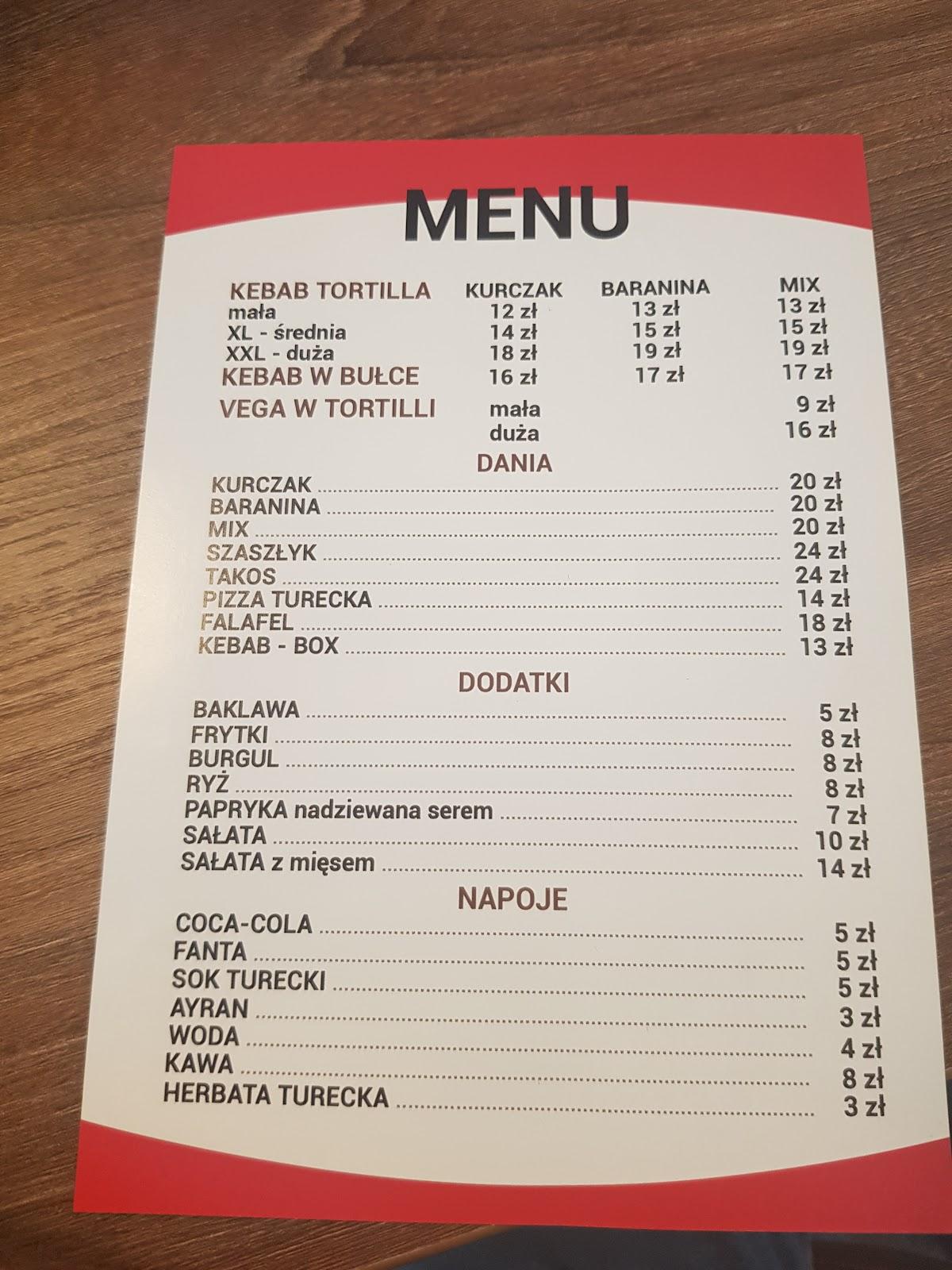 Menu at Kebab Marsimo restaurant, Radom