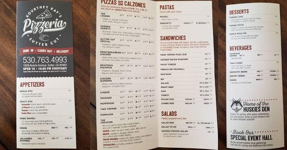 Menu at Sutter Cut Pizzeria, Sutter