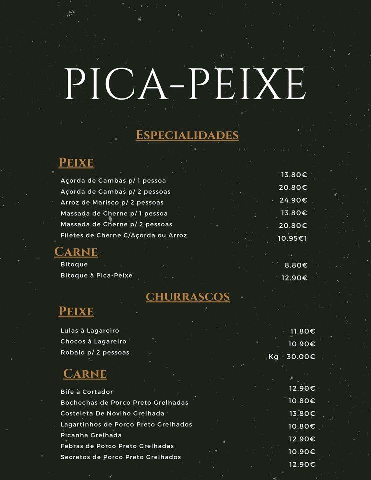 Menu at O Pica-Peixe restaurant, São Domingos de Rana