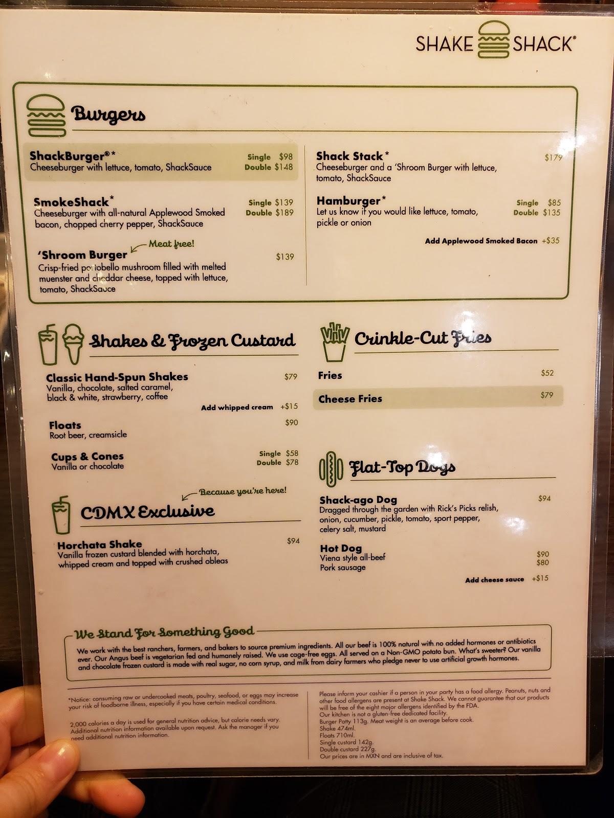 Carta del restaurante Shake Shack Reforma 333, Ciudad López Mateos, Av ...